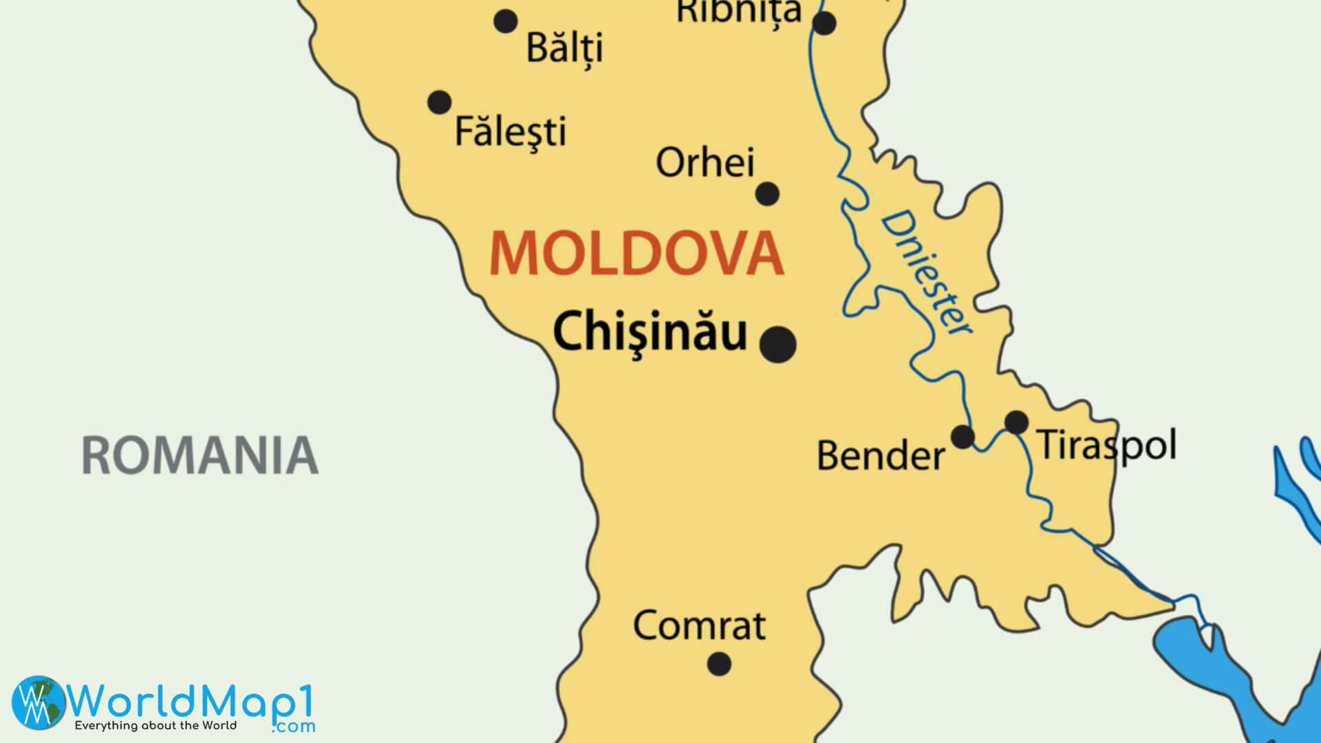 High Detailed Moldova Map with Romania Border