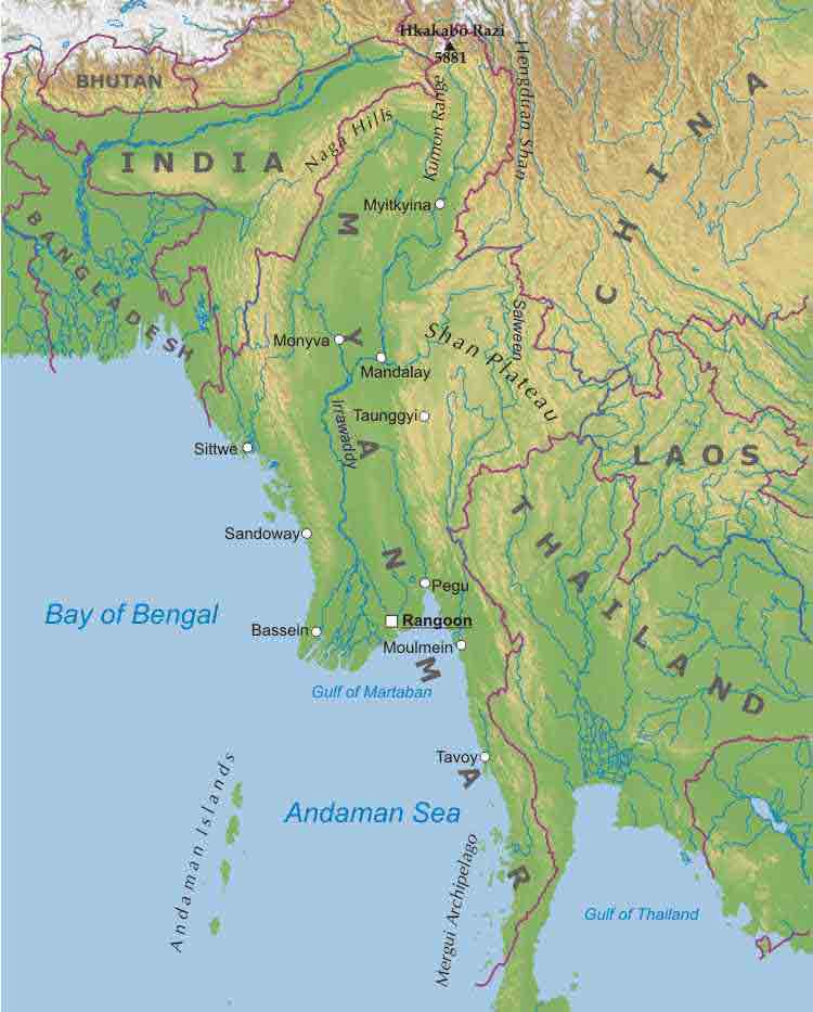 Myanmar Map and Myanmar Satellite Images