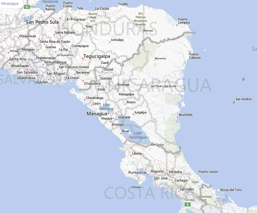 Nicaragua Map and Nicaragua Satellite Images