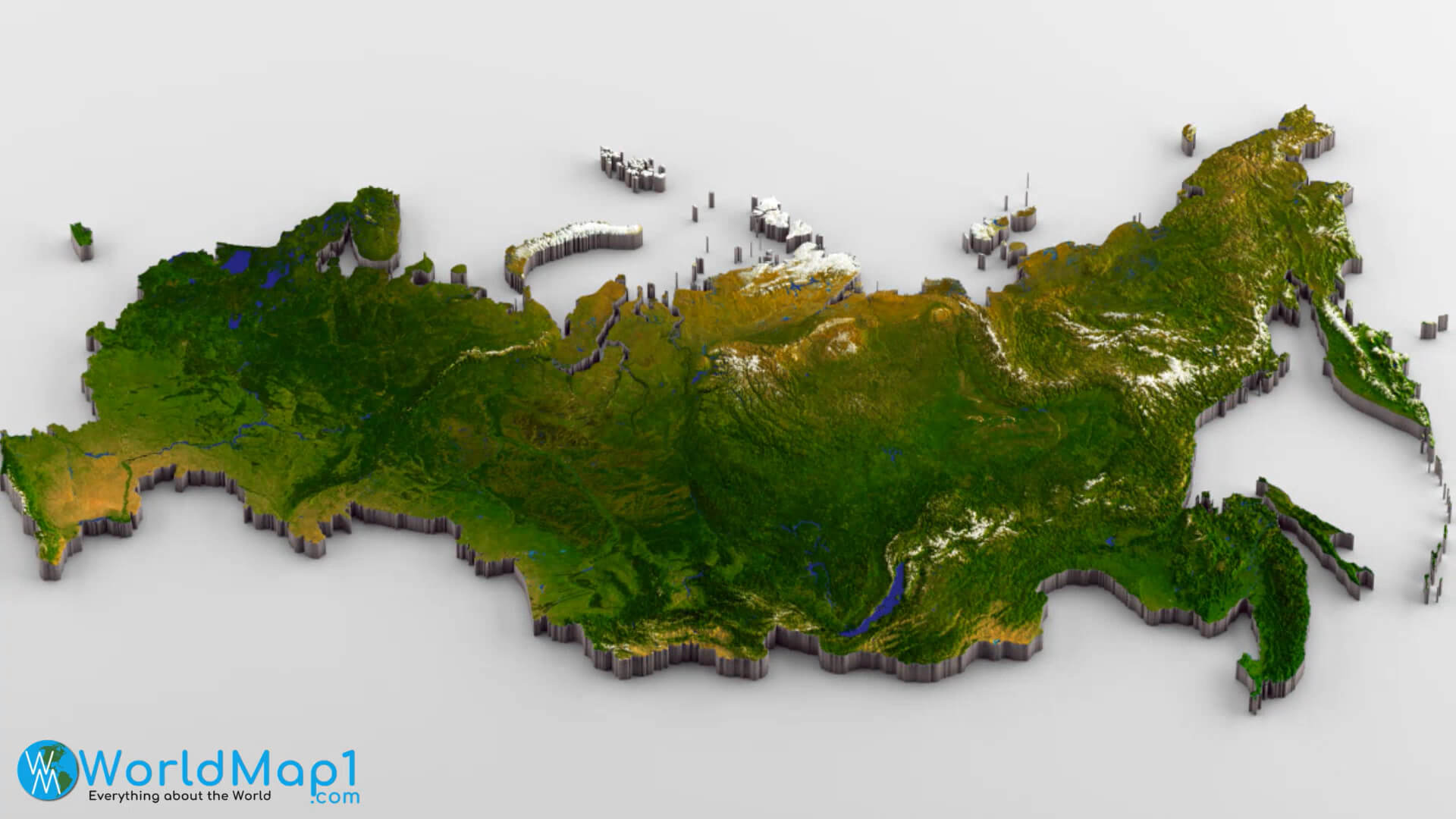 Russia Map with Rivers and Lakes