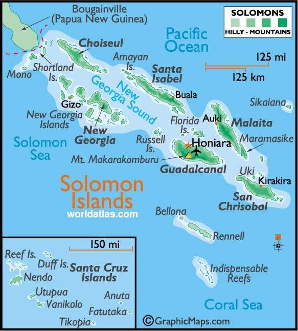 Solomon Islands Map and Solomon Islands Satellite Images