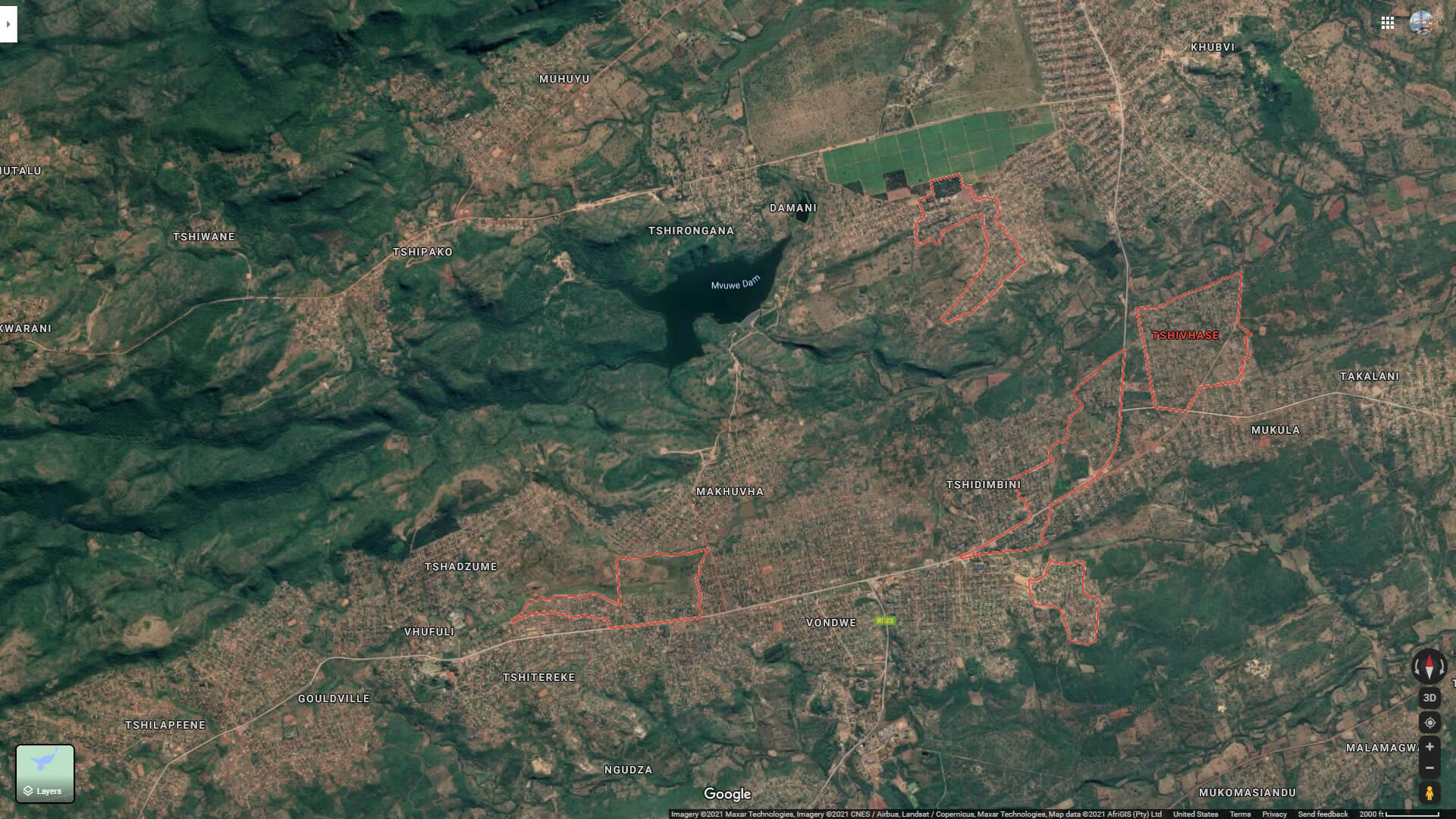 Tshivhase Map and Tshivhase Satellite Images