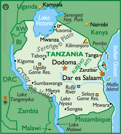 Tanzania Map and Tanzania Satellite Images