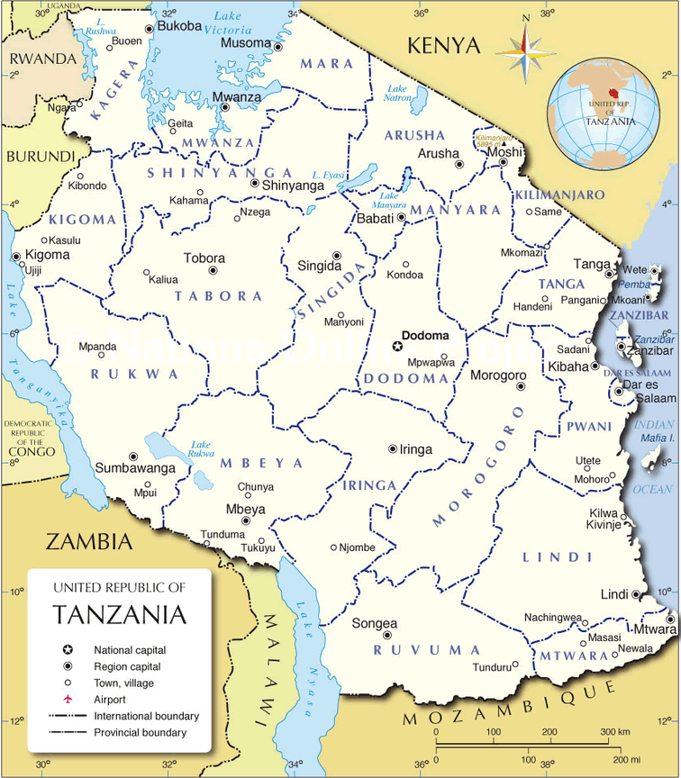 Tanzania Map and Tanzania Satellite Image