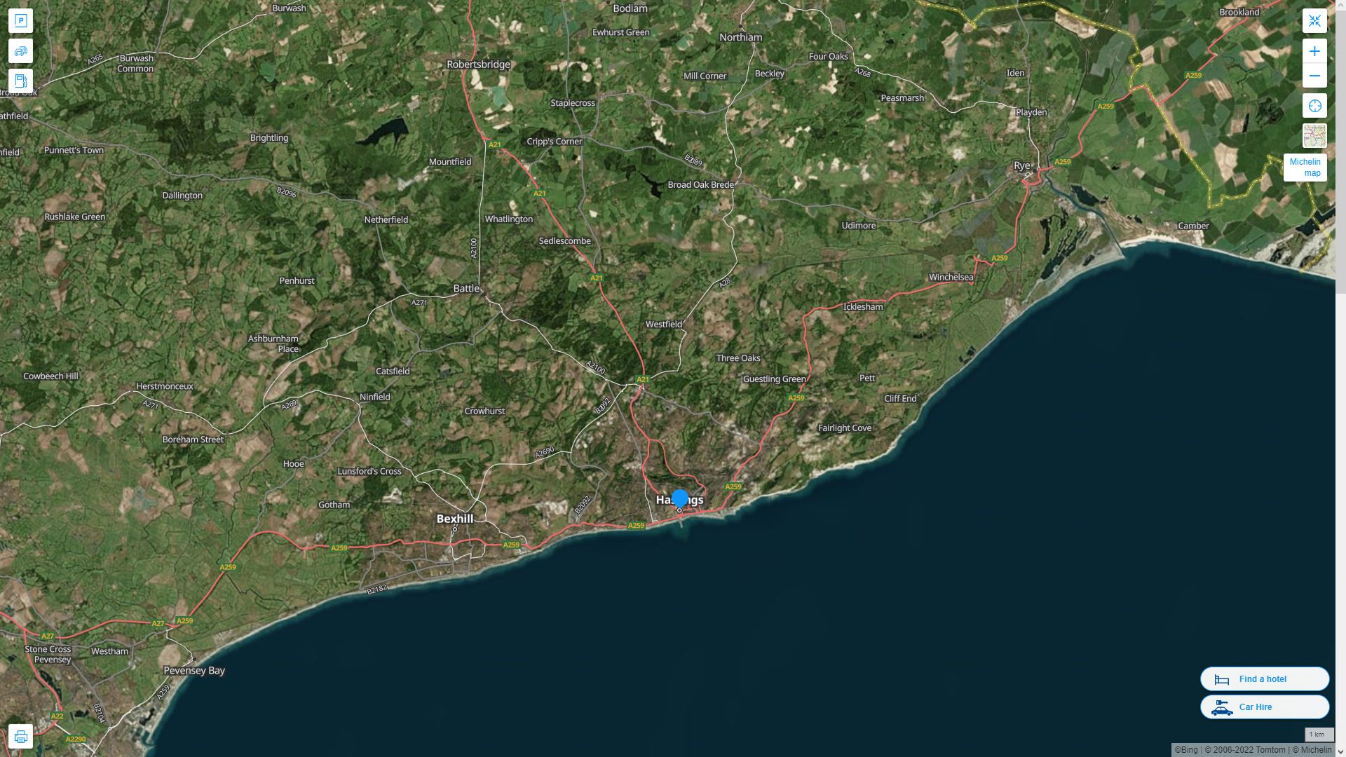 Hastings Map and Hastings Satellite Images