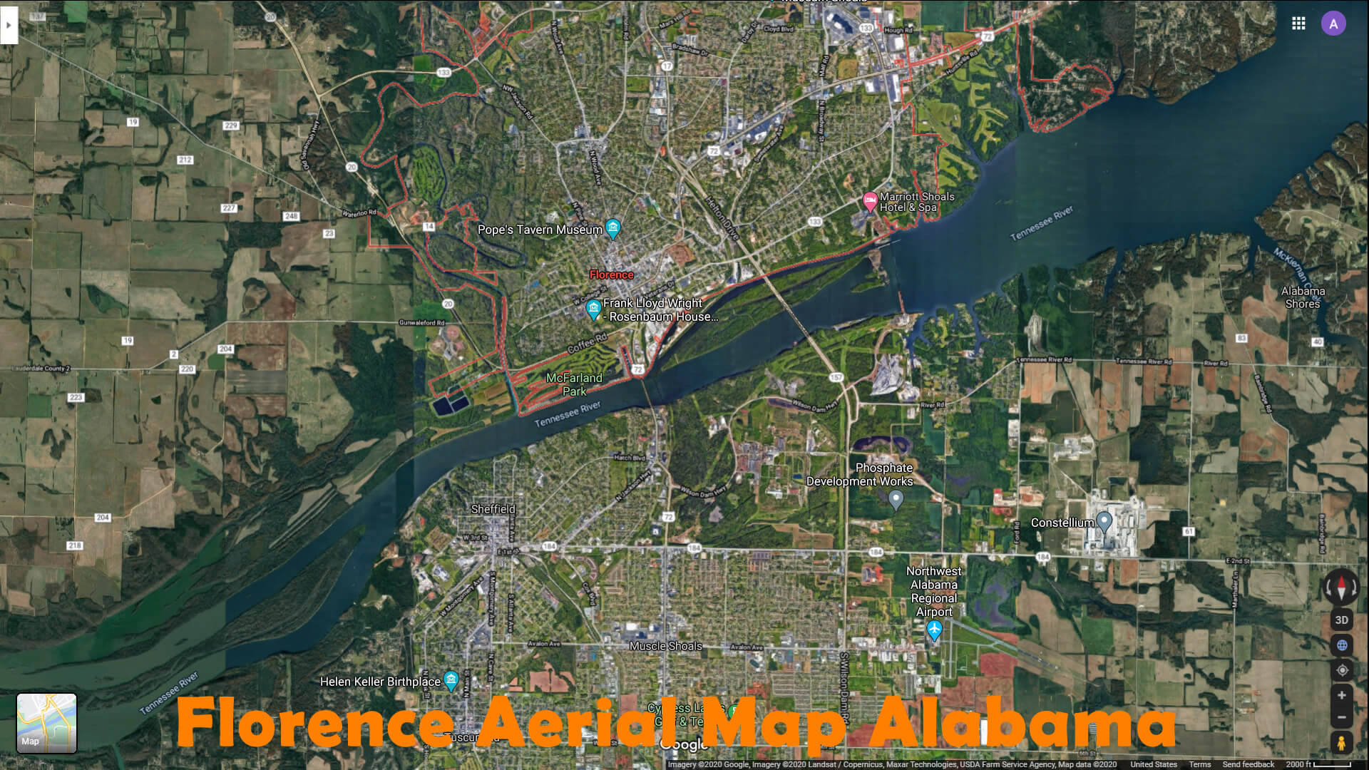 Florence Alabama Map and Florence Alabama Satellite Image