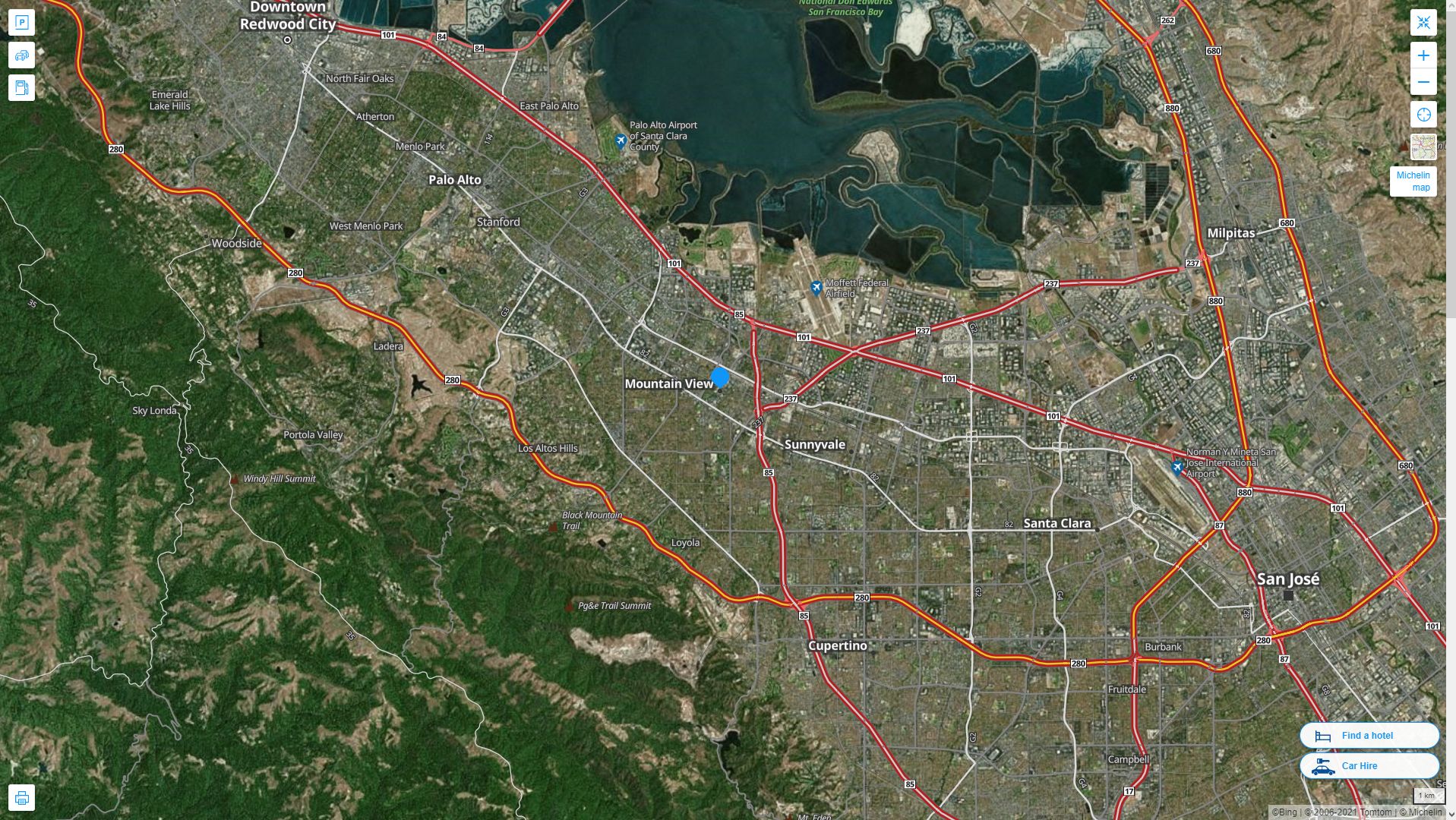 Mountain View California Map and Mountain View California Satellite Image