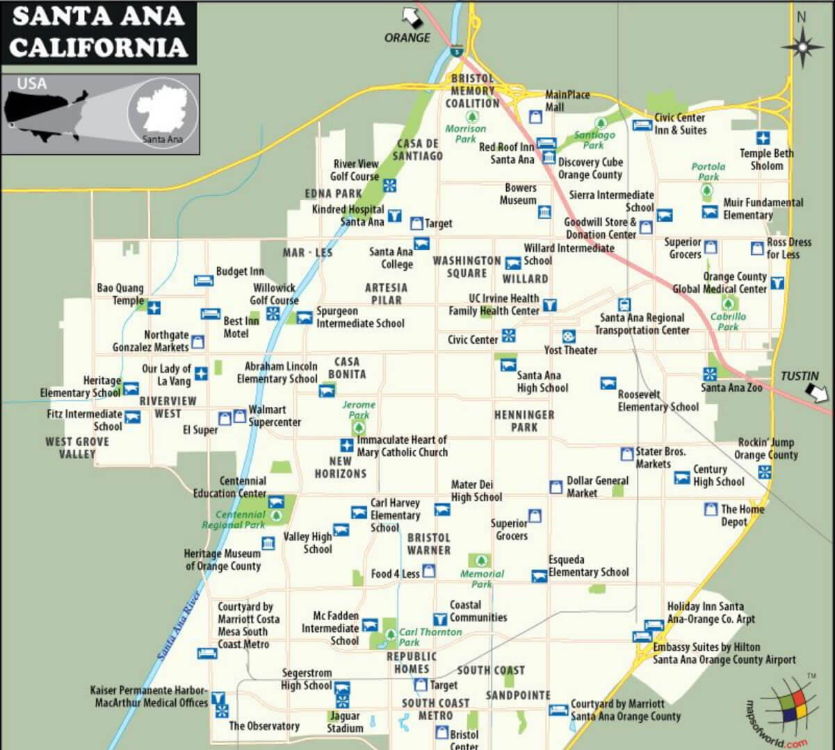 Santa Ana California Map - United States