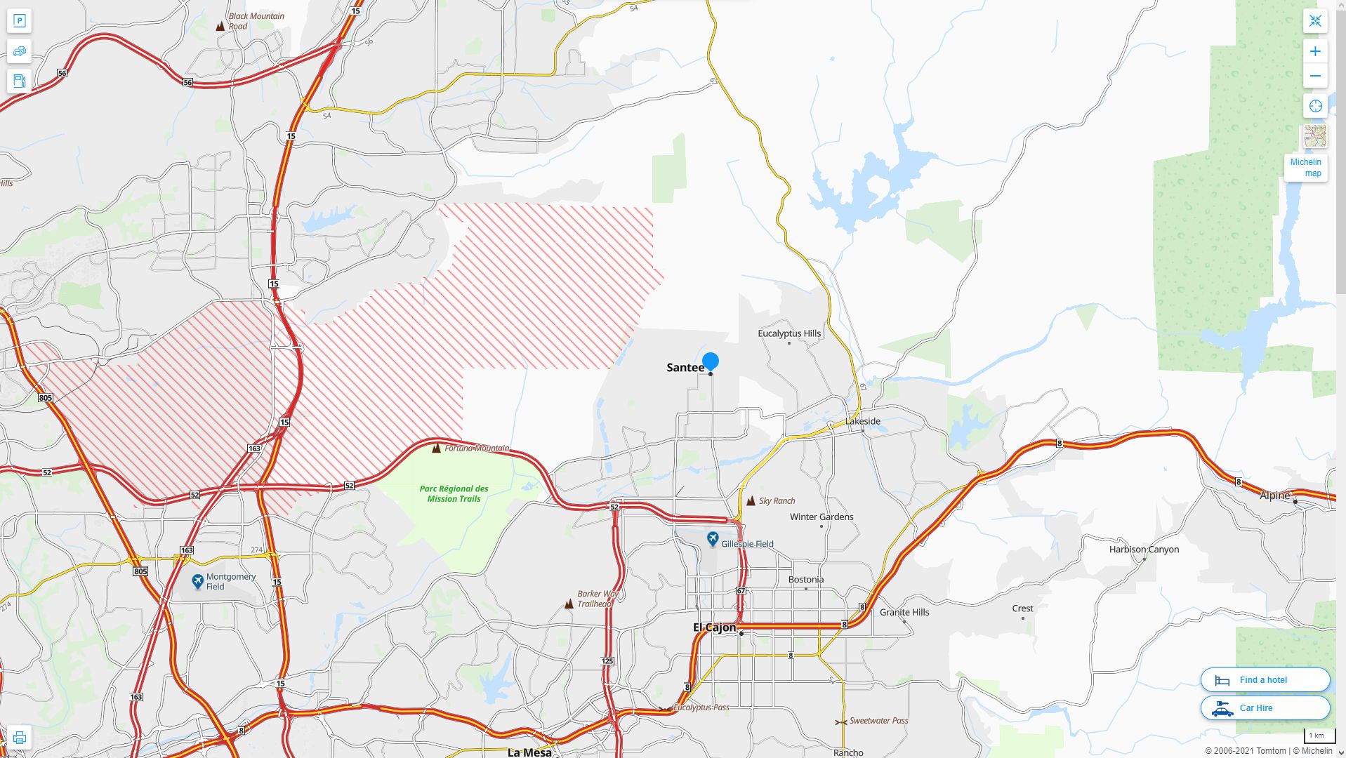 Santee, California Map