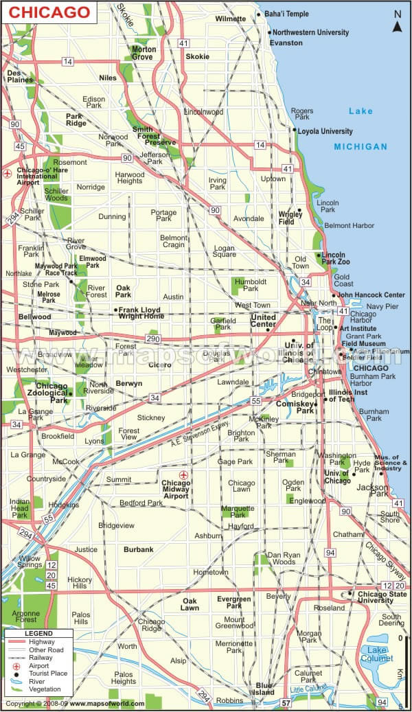 Chicago Map and Chicago Satellite Image