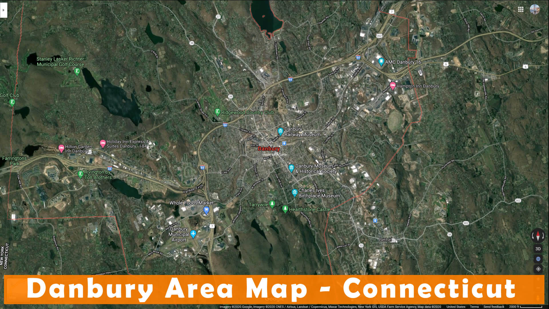 Danbury Connecticut Map and Danbury Connecticut Satellite Image