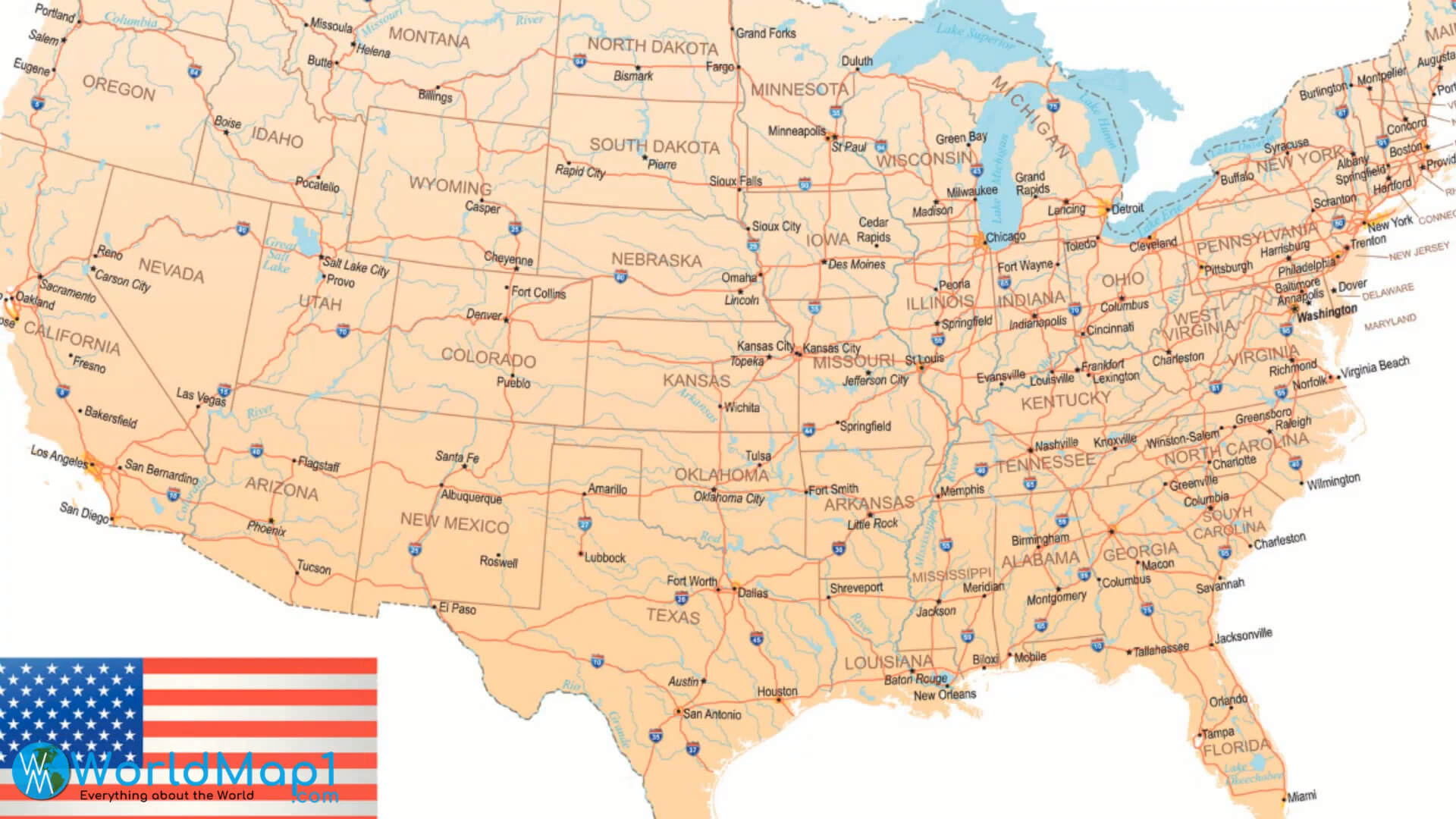 US Interstate Highway Map with Major Cities