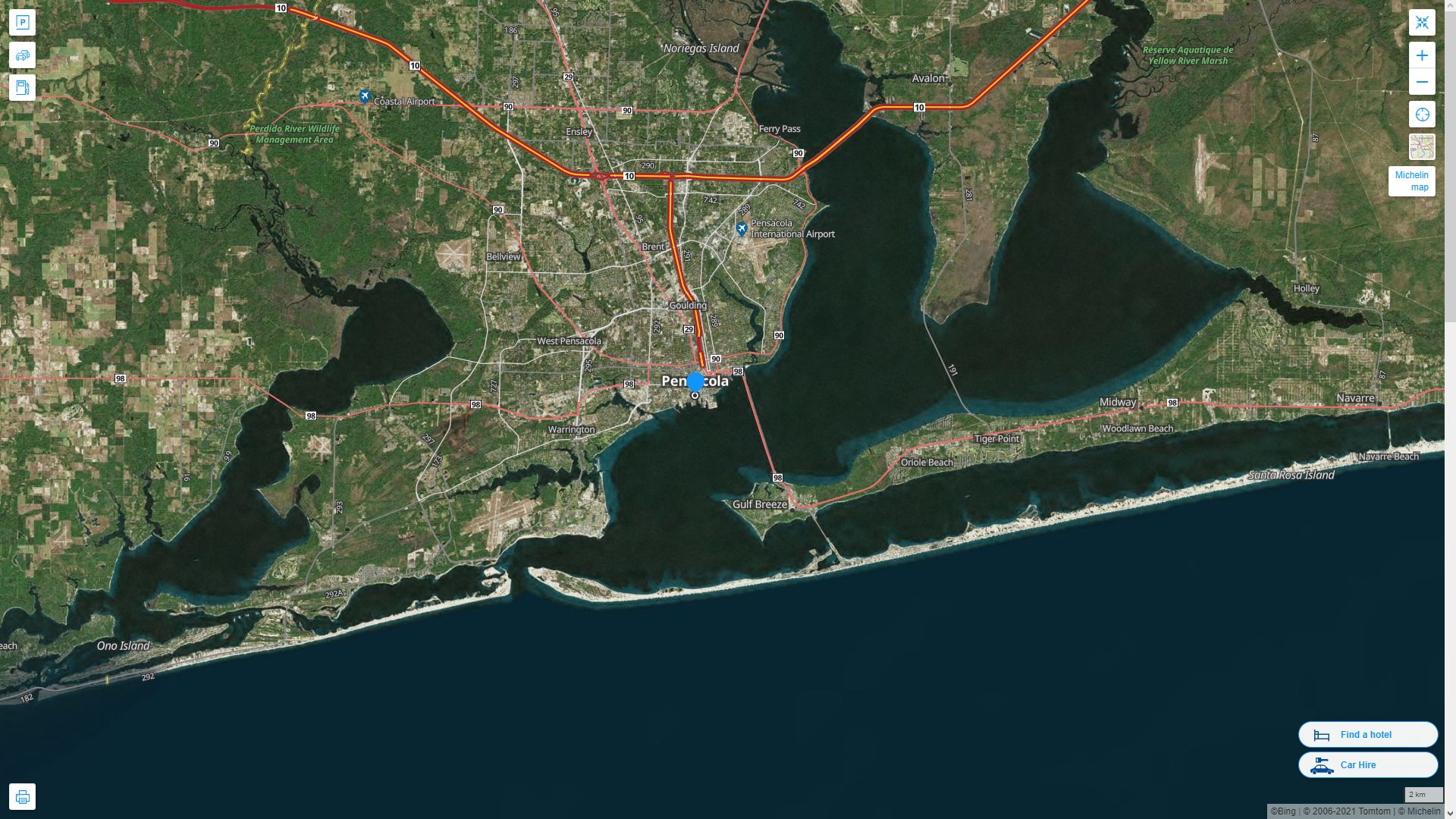 Pensacola Florida Map and Pensacola Florida Satellite Image