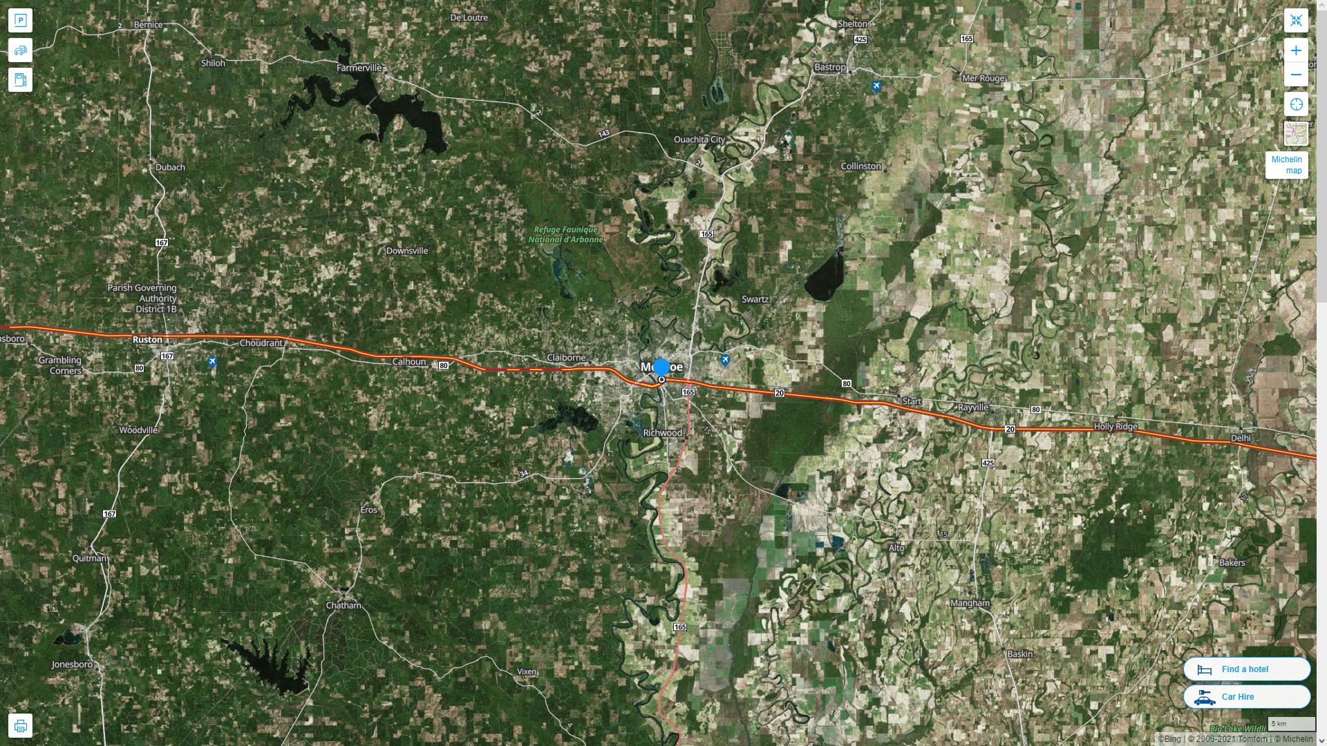 Monroe Louisiana Map and Monroe Louisiana Satellite Image