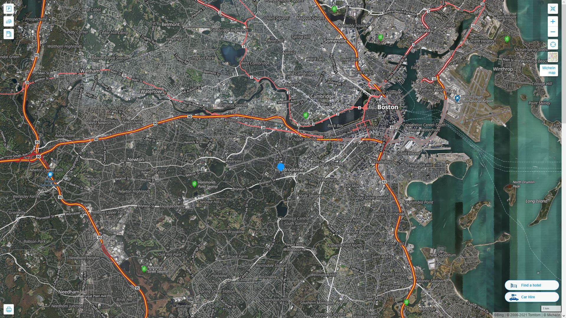 Brookline Massachusetts Map and Brookline Massachusetts Satellite Image