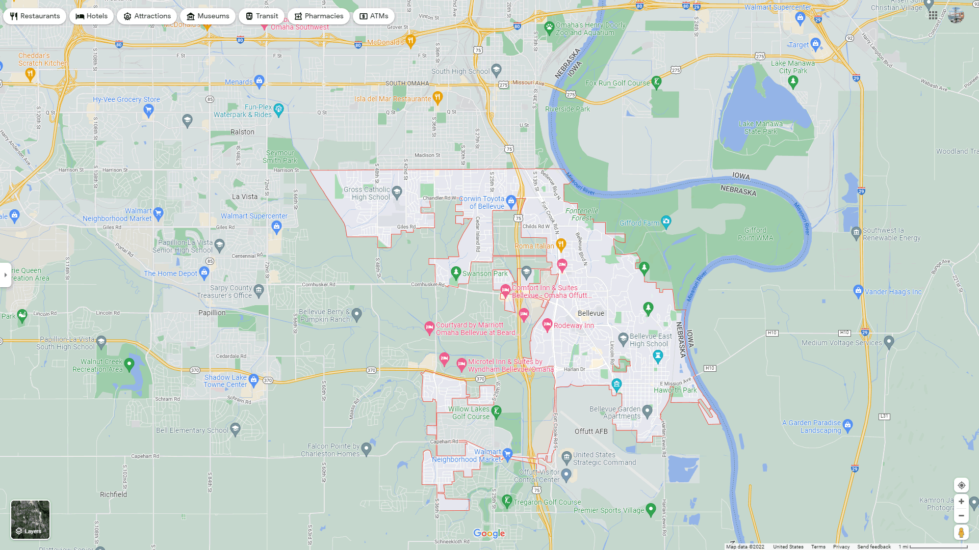 Bellevue Nebraska Map - United States