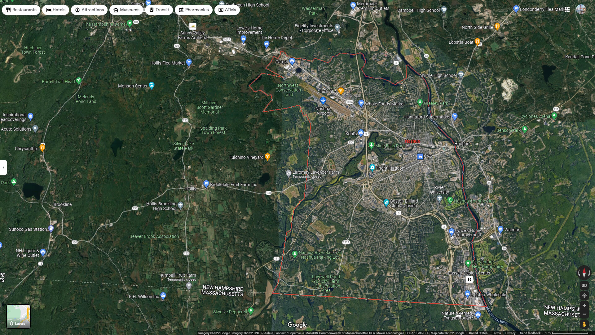 Nashua New Hampshire Map and Nashua New Hampshire Satellite Image