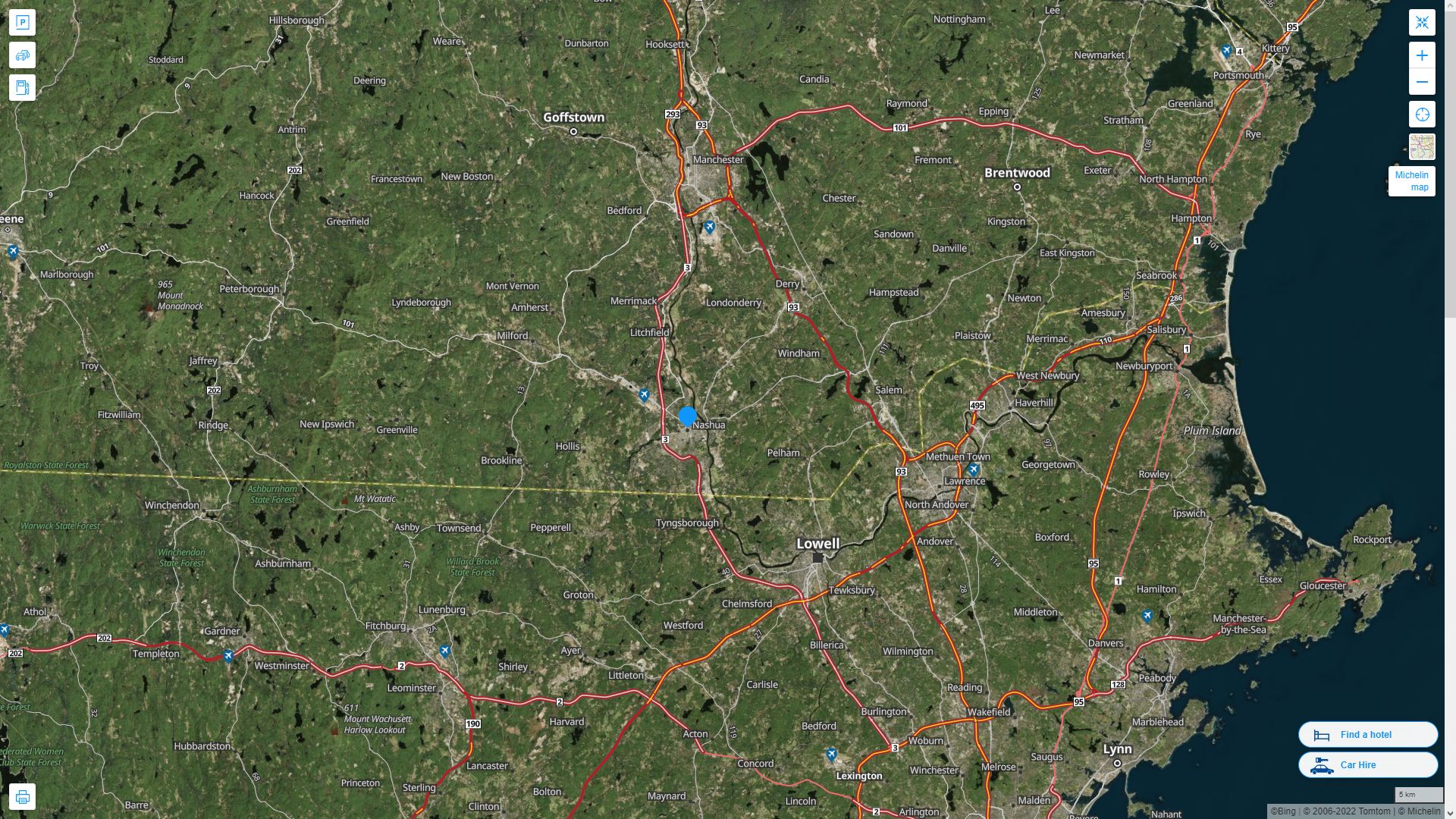 Nashua New Hampshire Map and Nashua New Hampshire Satellite Image