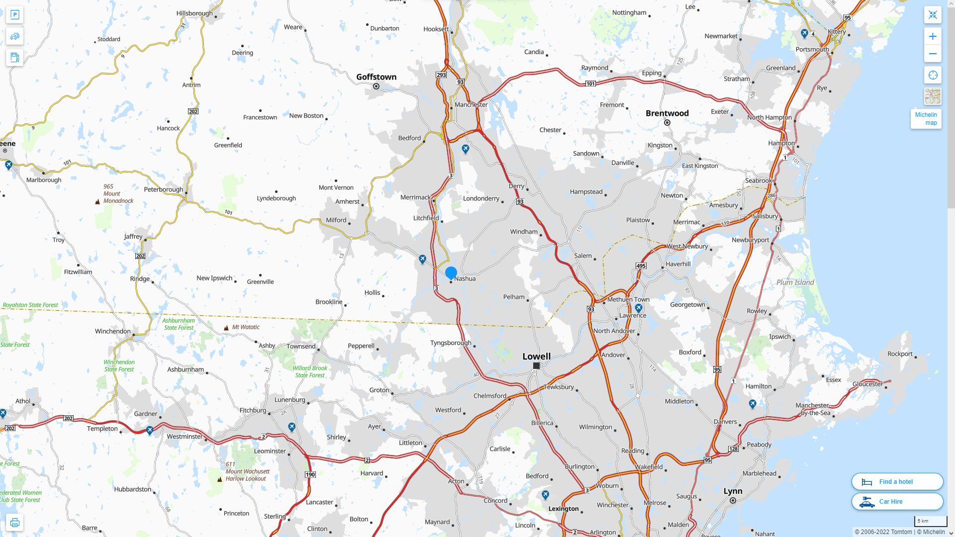 Nashua New Hampshire Map and Nashua New Hampshire Satellite Image