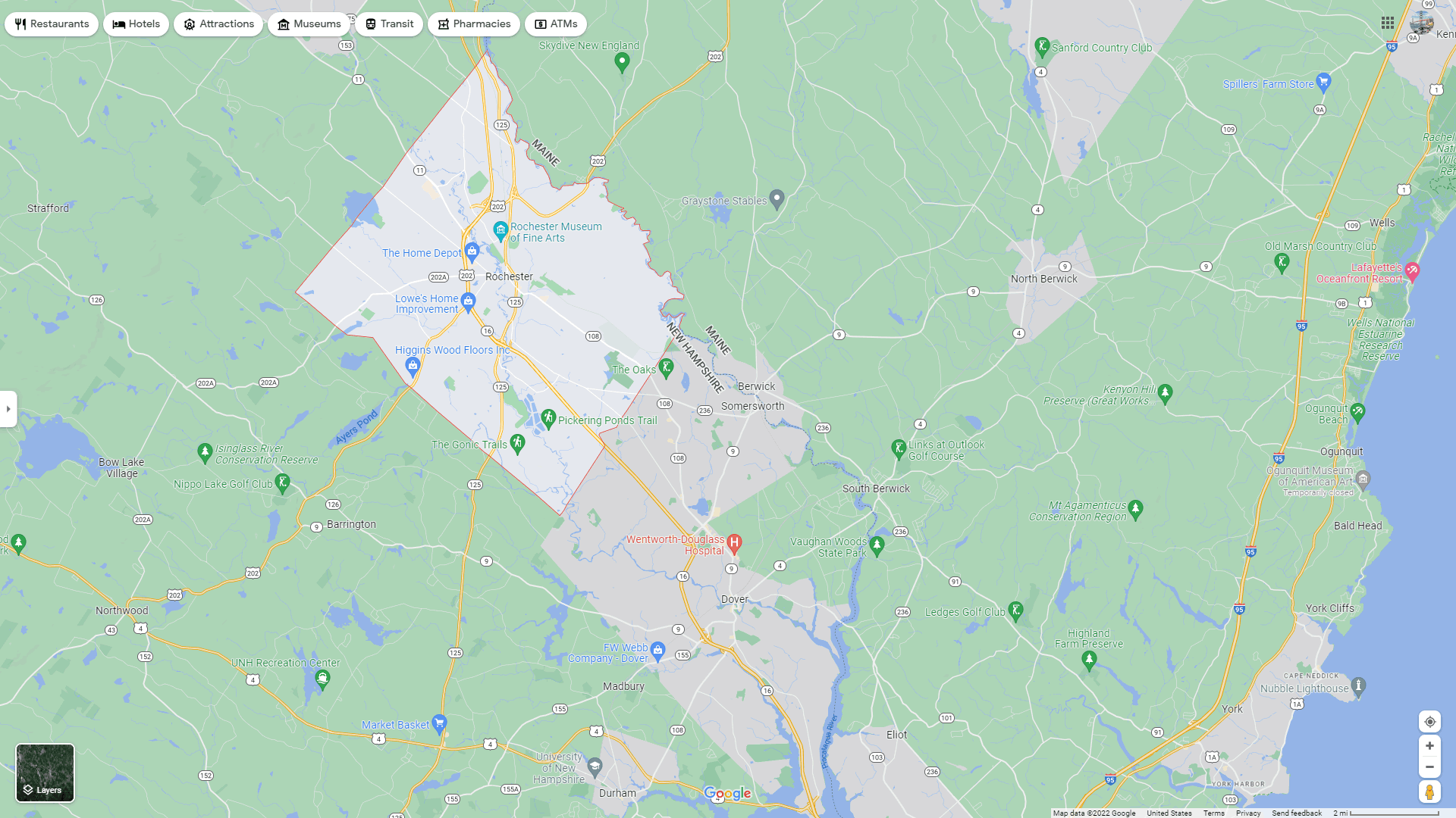 Rochester New Hampshire Map and Rochester New Hampshire Satellite Image