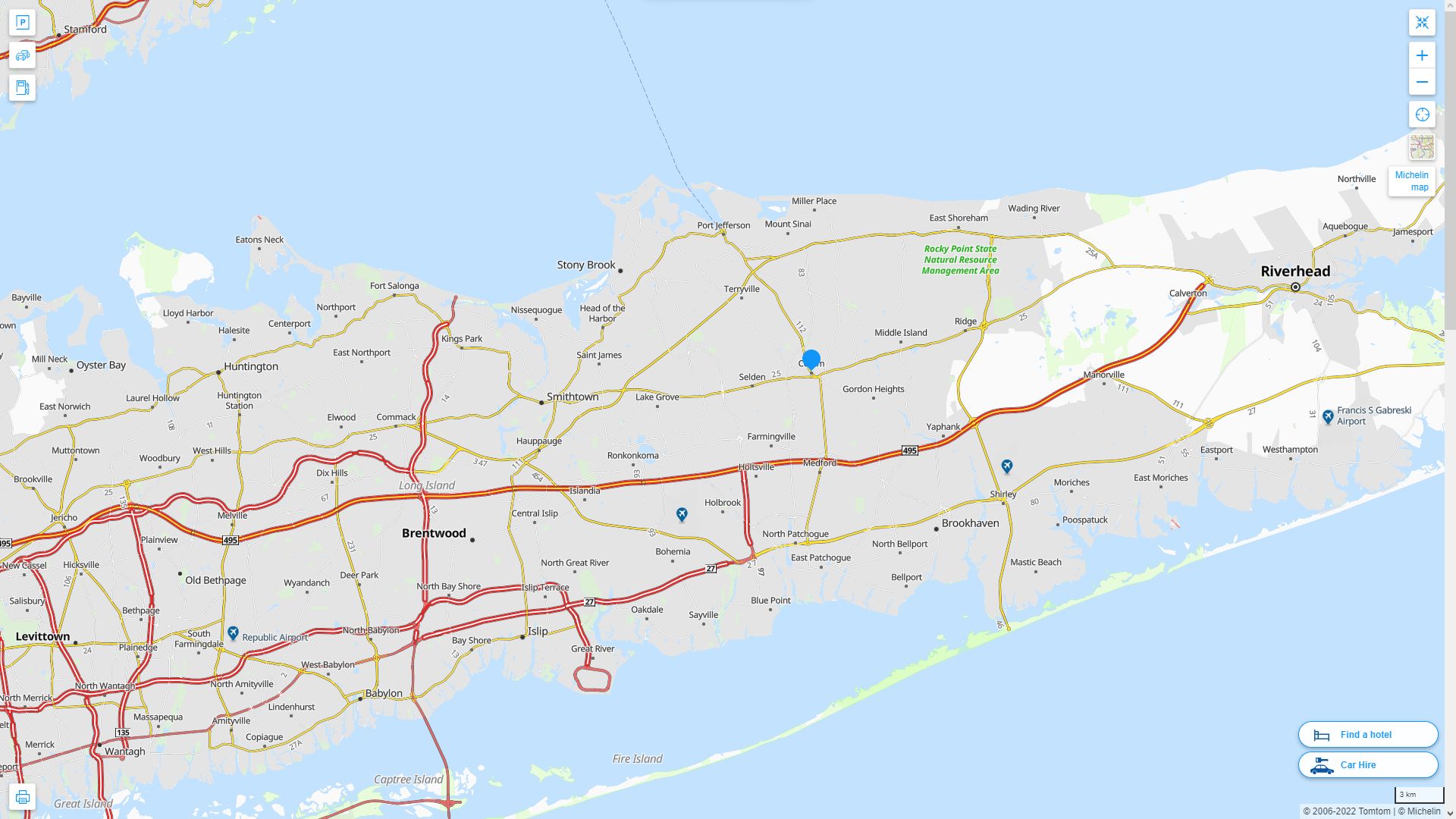 Coram New York Map and Coram New York Satellite Image