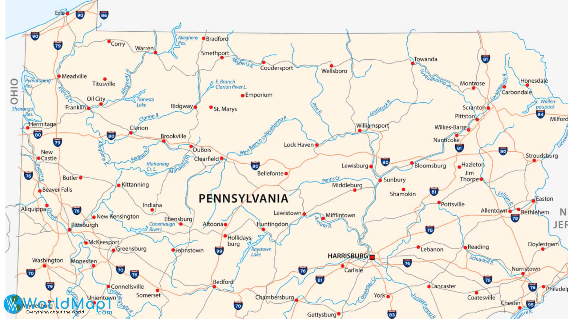 Pennsylvania Free Printable Map