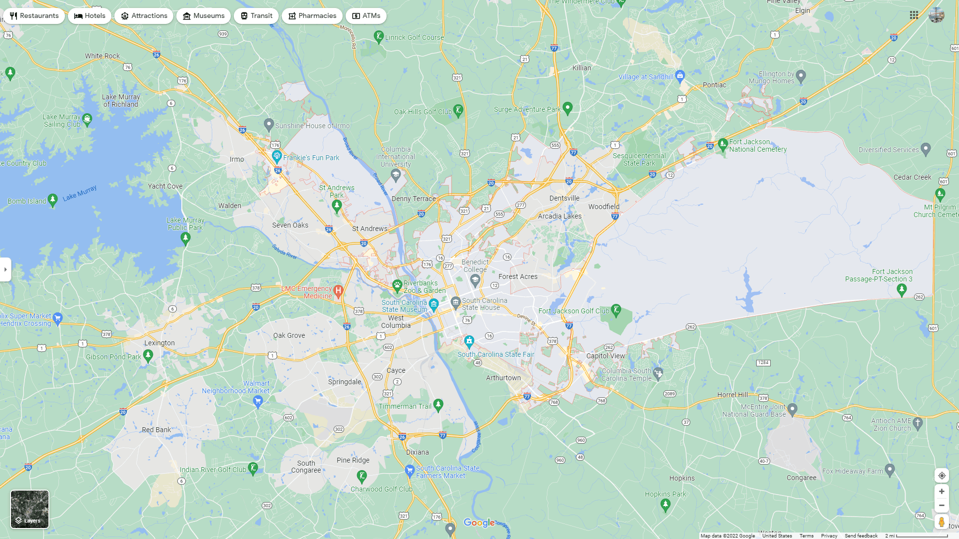 Columbia South Carolina Map and Columbia South Carolina Satellite Image