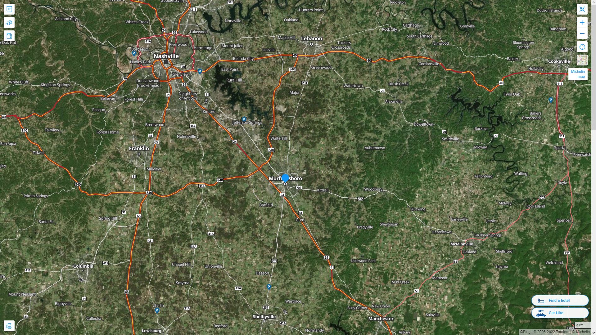 Satellite Map Murfreesboro Murfreesboro, TN Satellite Weather Map