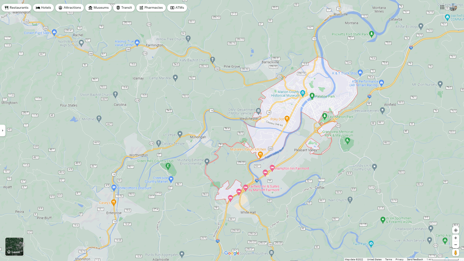 Fairmont West Virginia Map and Fairmont West Virginia Satellite Image